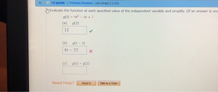 Solved 1 3 Points Previous Answers Larcolalg9 2 2 023