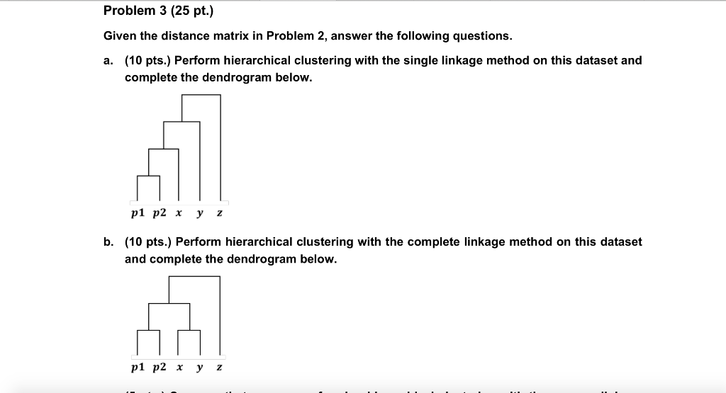 Solved Problem 2 (15 pt.) Given the following distance | Chegg.com