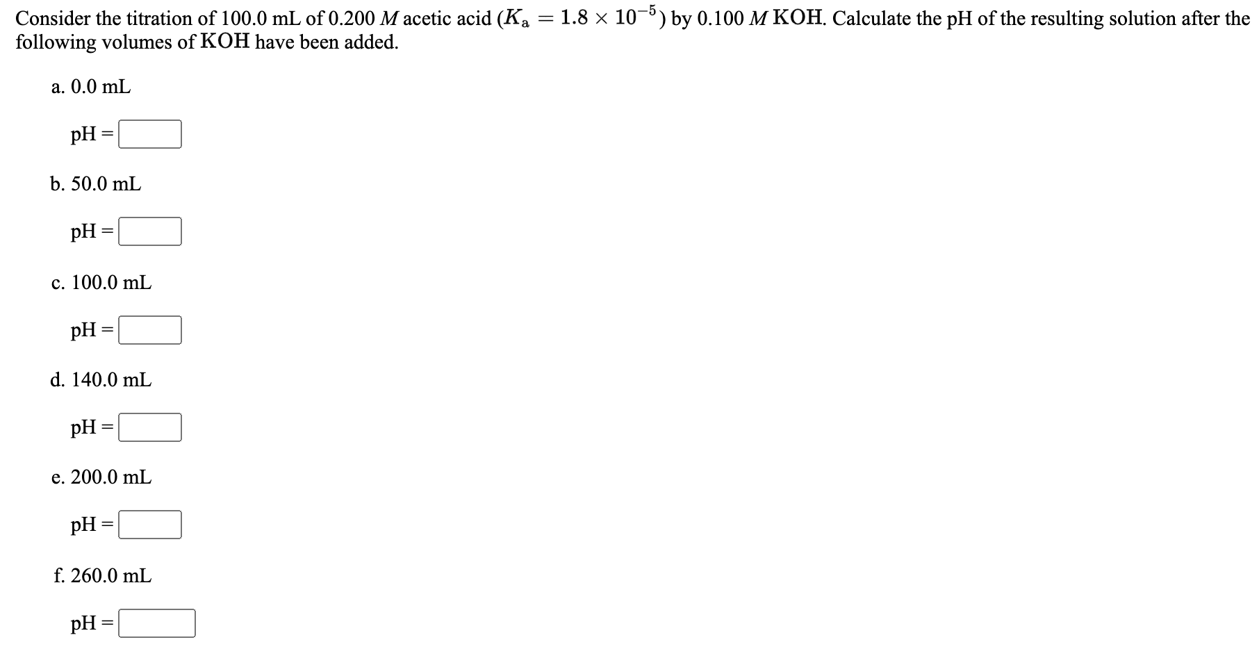 Solved Consider the titration of 100.0 mL of 0.200 M acetic | Chegg.com