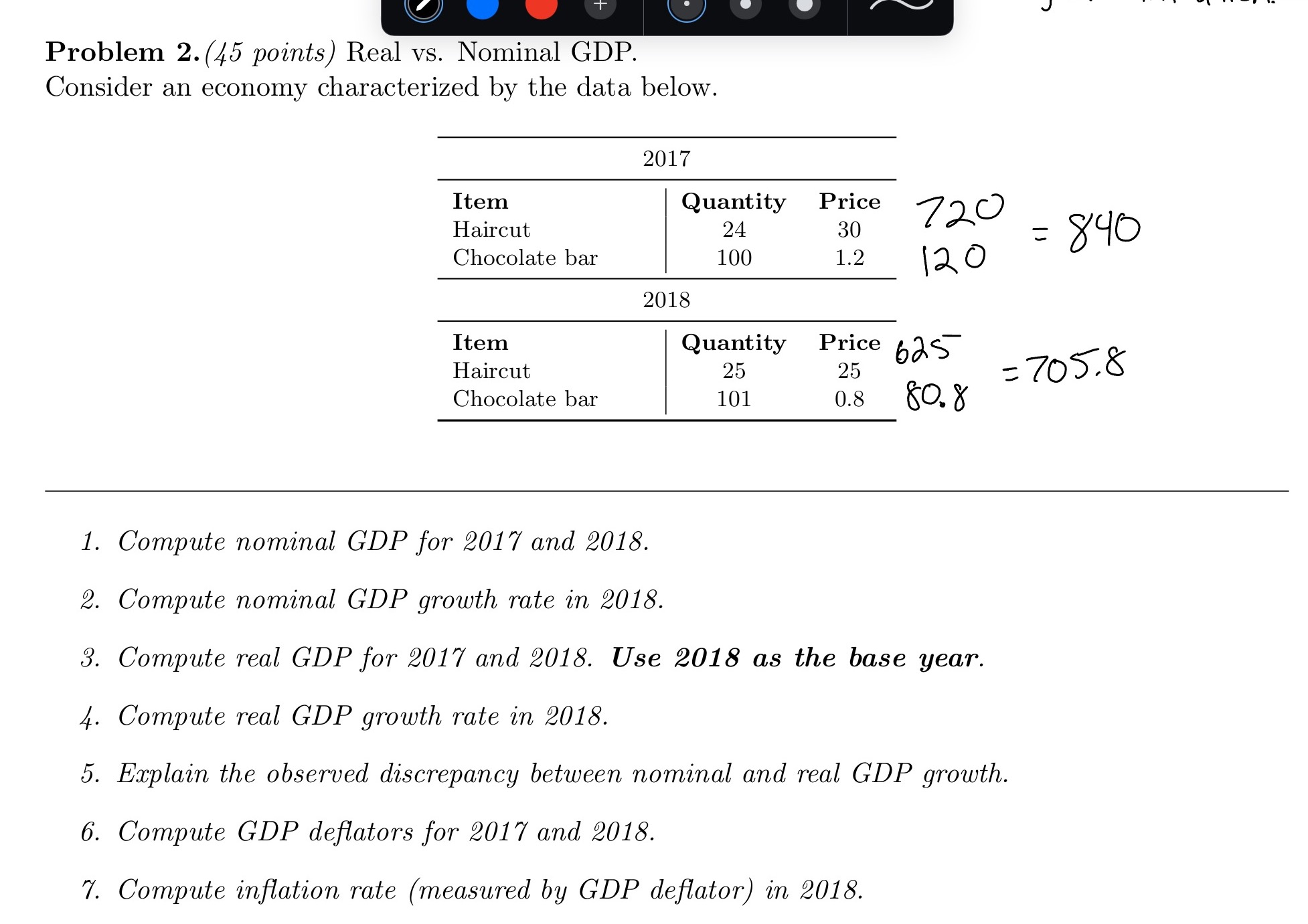 Solved Problem 2.(45 points) Real vs. Nominal GDP. Consider | Chegg.com