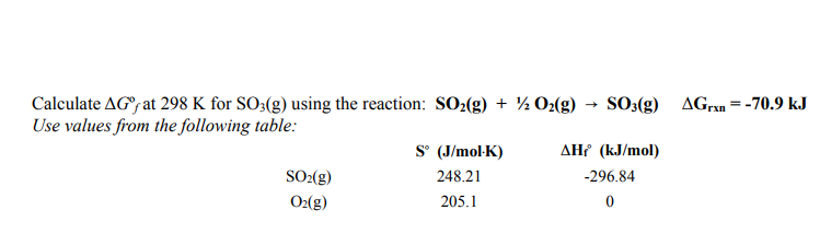 Solved Calculate AG°fat 298 K for SO3(g) using the reaction: | Chegg.com