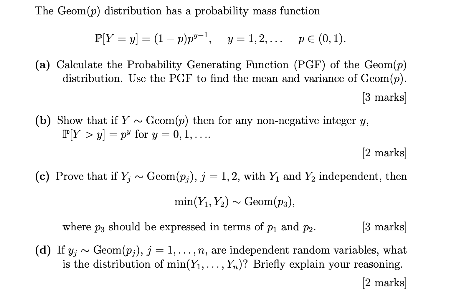 Solved The Geom (p) distribution has a probability mass | Chegg.com