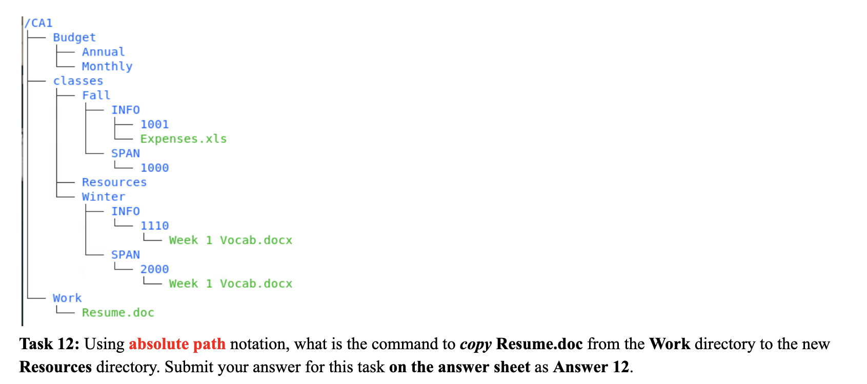 Solved Task 1: What is the absolute path for the Resume.doc | Chegg.com