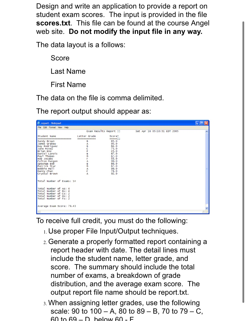 Design and write an application to provide a report | Chegg.com