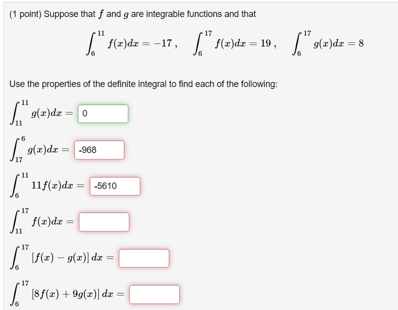 Solved (1 point) Suppose that f and g are integrable | Chegg.com