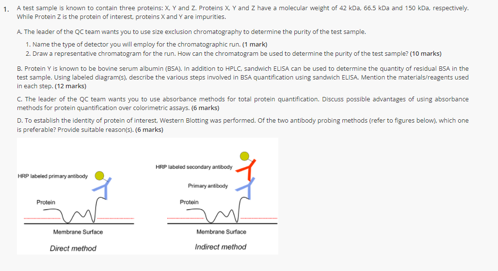 Solved 1. A test sample is known to contain three proteins: | Chegg.com