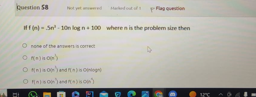 Solved If f(n)=.5n3-10nlogn+100 ﻿where n ﻿is the problem | Chegg.com