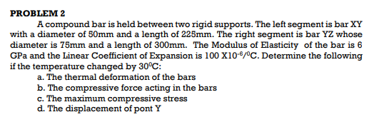 Solved PROBLEM 2 A compound bar is held between two rigid | Chegg.com