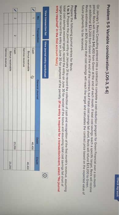 Solved Problem 5-5 Variable consideration [LO5-3, 5-6] On | Chegg.com