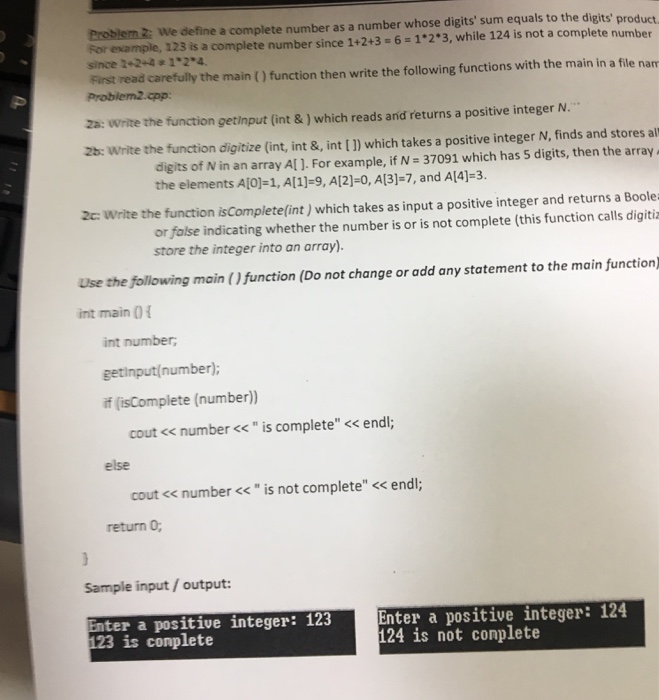 Solved Problem 2: We define a complete number as a number | Chegg.com