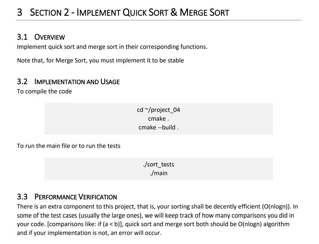 Solved 3 SECTION 2 - IMPLEMENT QUICK SORT & MERGE SORT 3.1 | Chegg.com