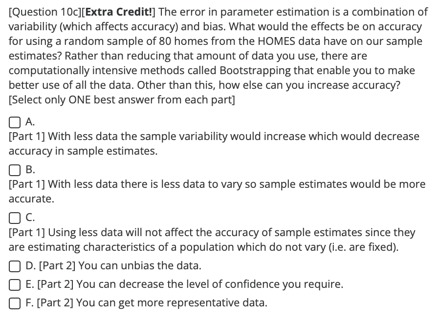 Solved [Question 10c][Extra Credit!] The error in parameter | Chegg.com