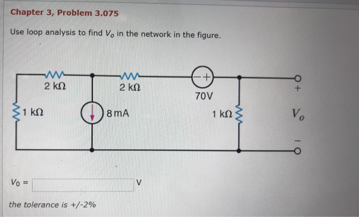 Solved Chapter 3, Problem 3.075 Use loop analysis to find Vo | Chegg.com