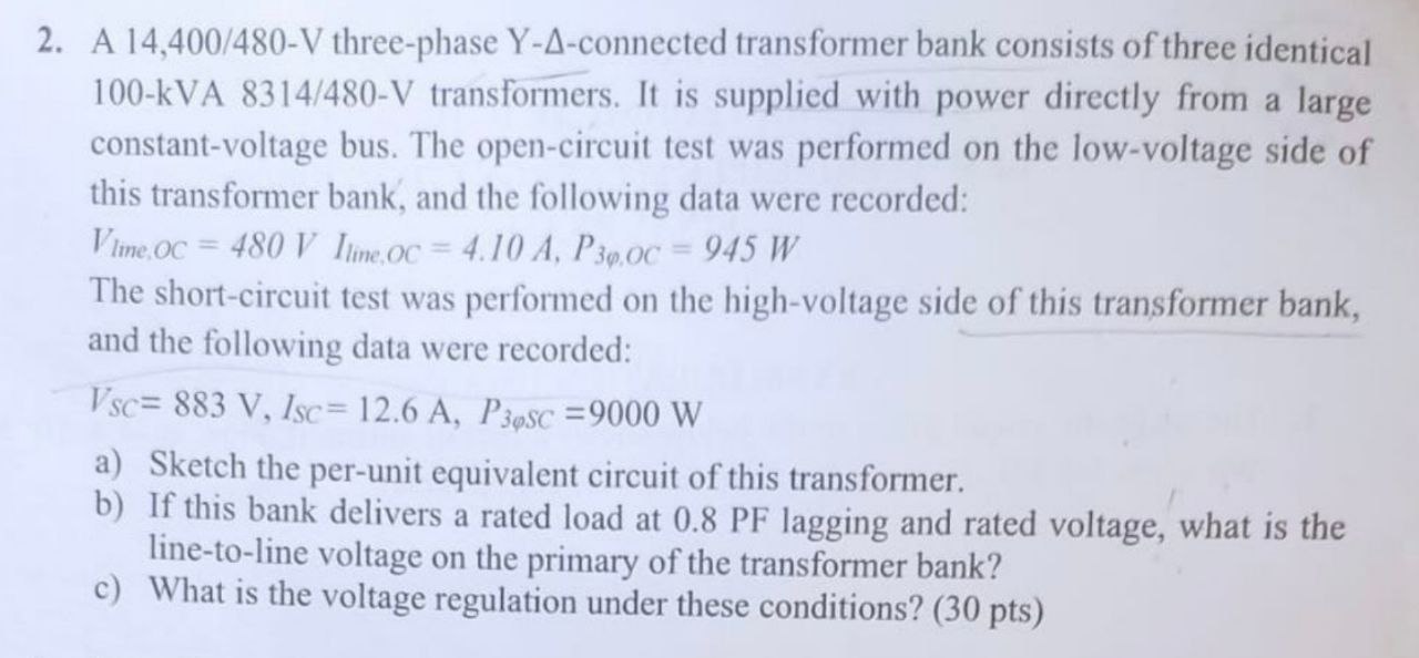 Solved A 14400480 V ﻿three-phase Y-Δ-connected transformer | Chegg.com