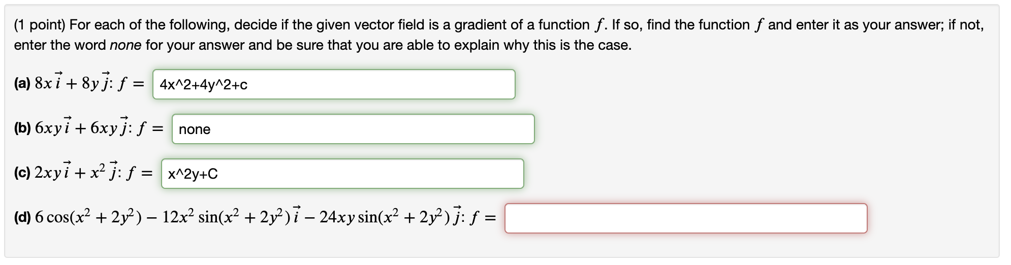 Solved (1 ﻿point) ﻿For each of the following, decide if the | Chegg.com