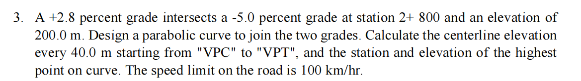 Solved A+2.8 percent grade intersects a −5.0 percent grade | Chegg.com