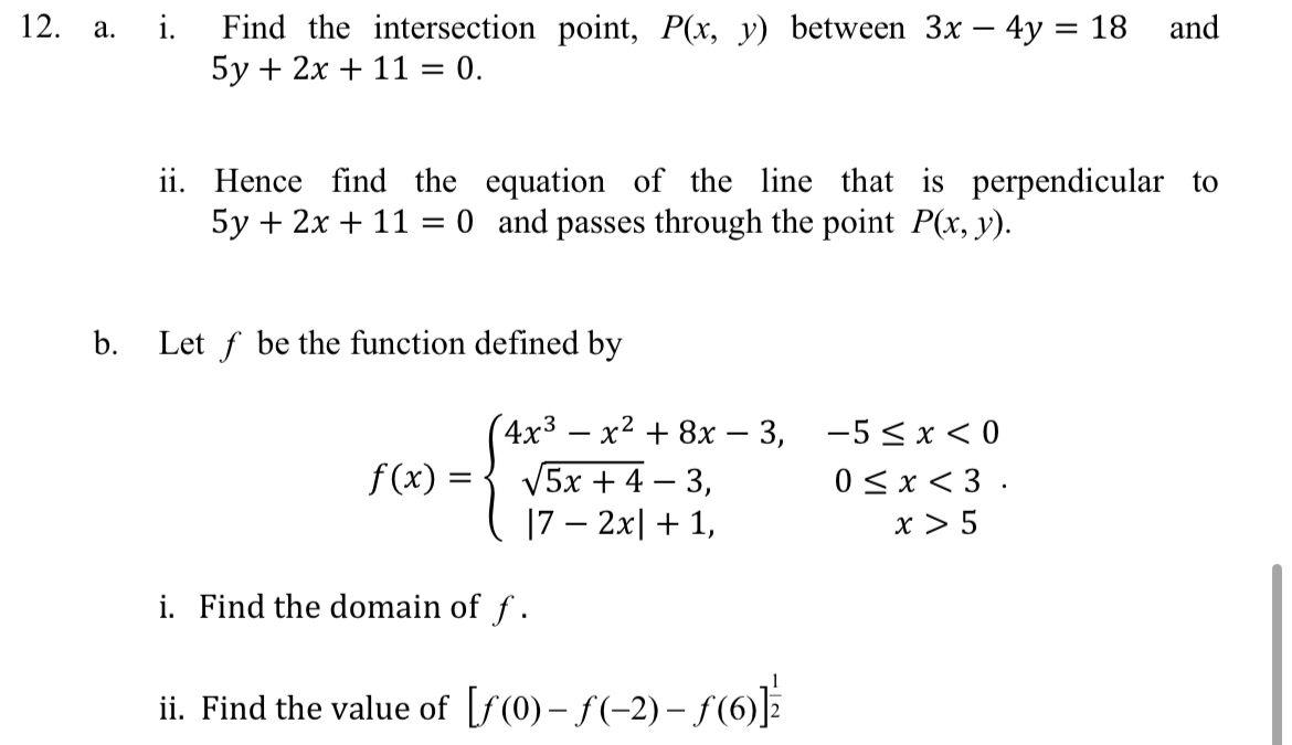 Solved a. i. Find the intersection point, P(x,y) between | Chegg.com
