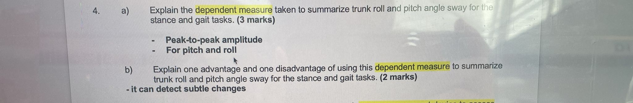 Solved a) ﻿Explain the dependent measure taken to summarize | Chegg.com