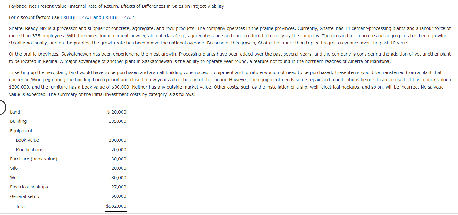 Solved Payback, Net Present Value, Internal Rate of Return, | Chegg.com