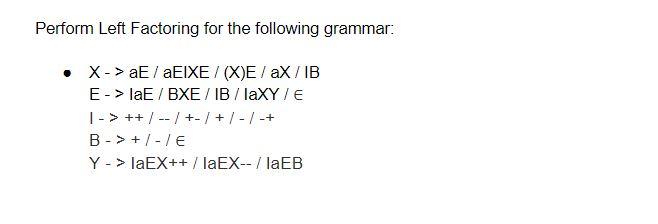 Solved Perform Left Factoring for the following grammar: • | Chegg.com