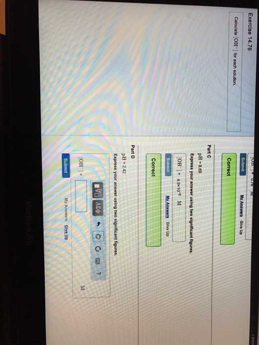 Solved Calculate [OH^-] for each solution. pH = 8 69 | Chegg.com