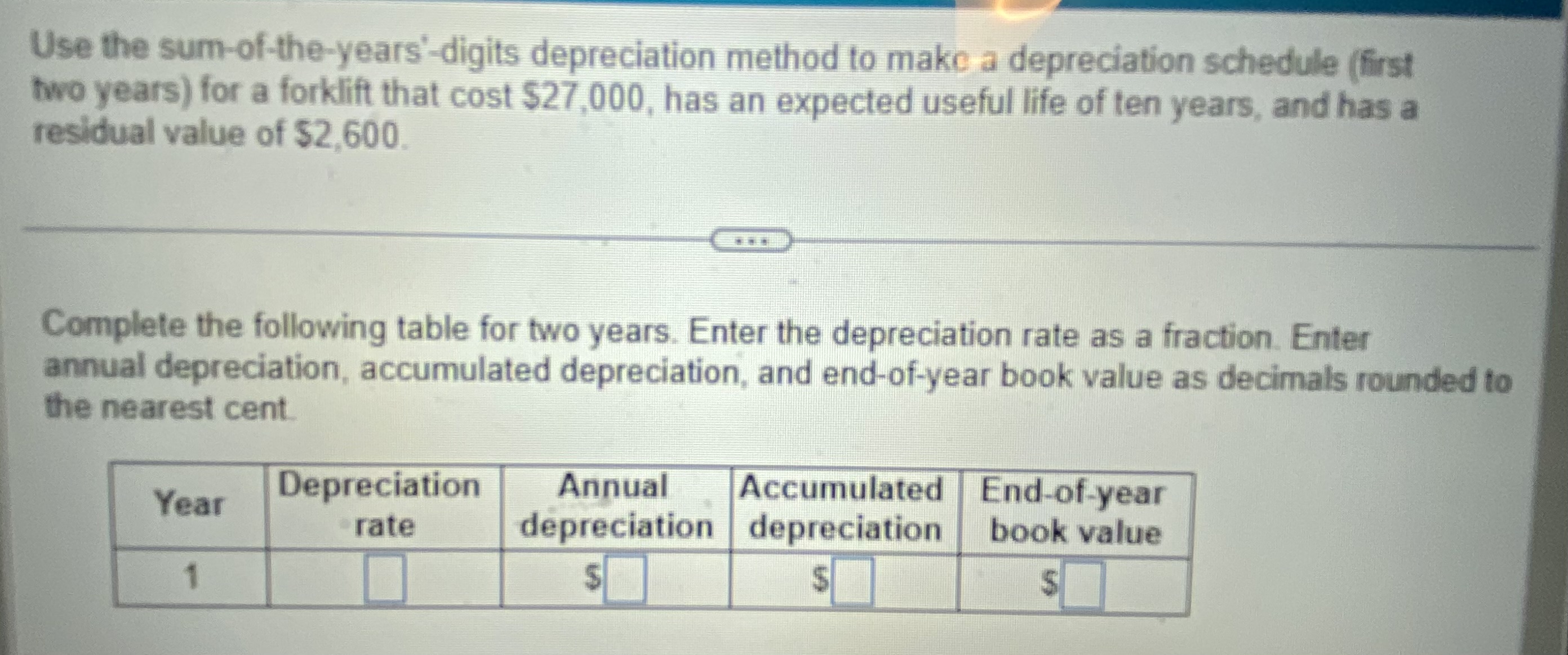Solved Use the sum-of-the-years'-digits depreciation method | Chegg.com