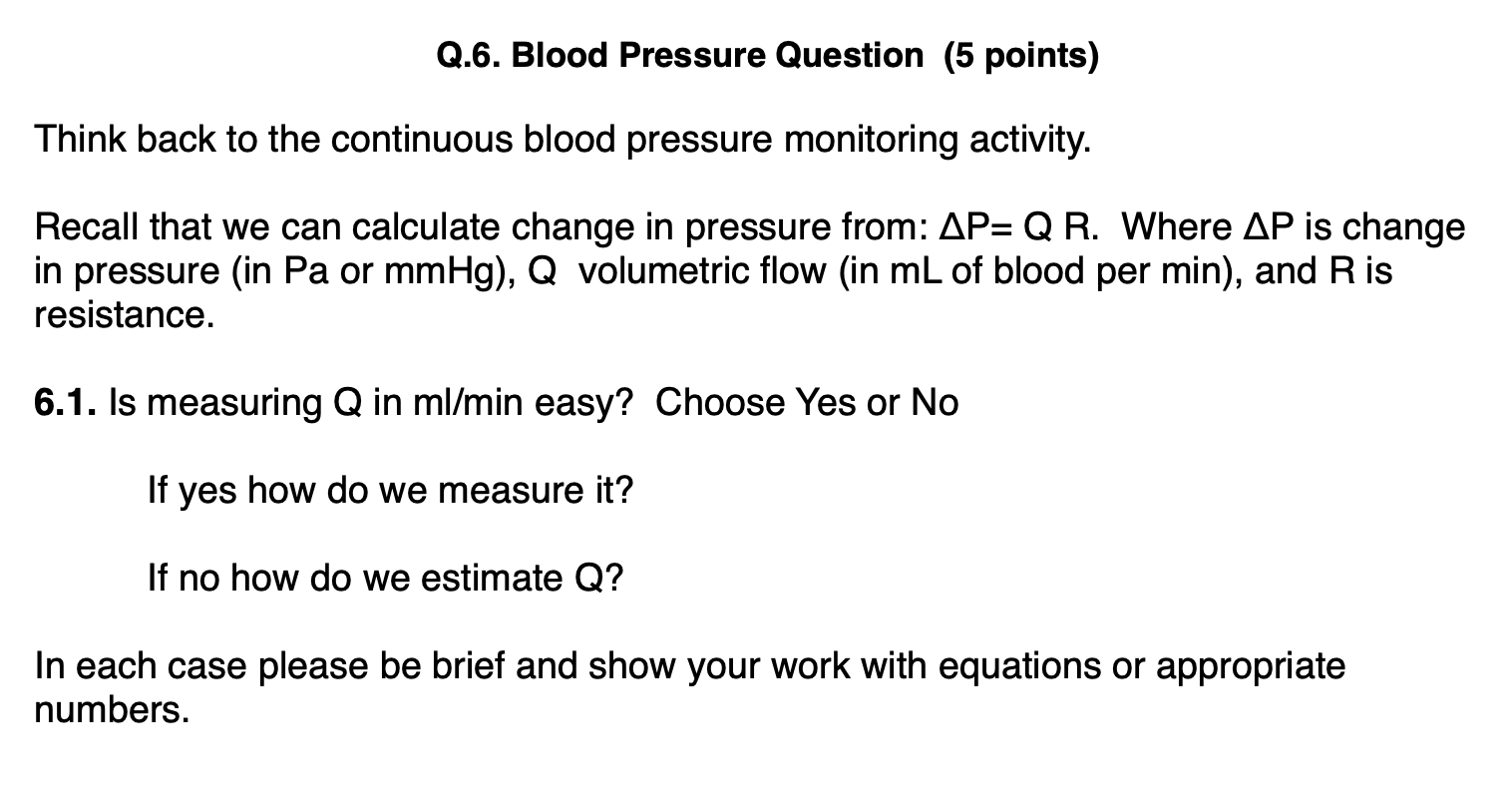 Solved Q.6. Blood Pressure Question (5 points) Think back to | Chegg.com