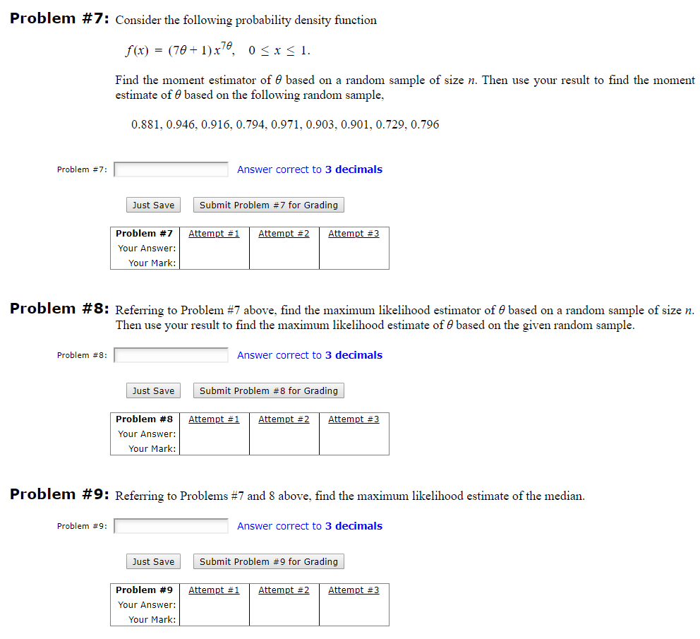 Solved Problem #7: Consider the following probability | Chegg.com