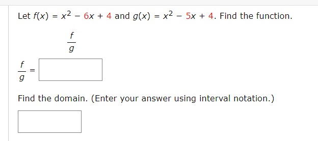 Solved Let f(x)=x2-6x+4 and g(x)=x2-5x+4. Find the | Chegg.com Solved Let f(x)=x2-6x+4 and g(x)=x2-5x+4. Find the | Chegg.com