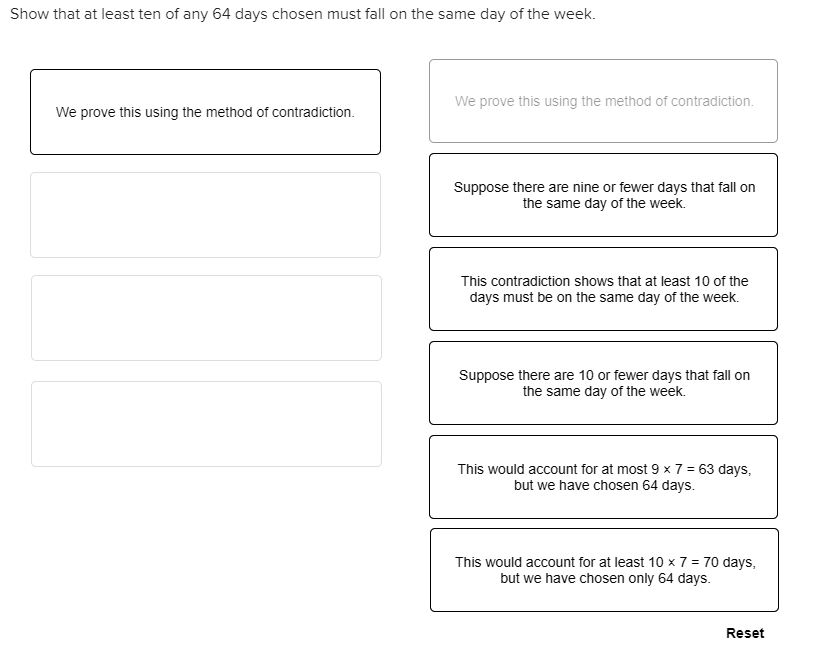 Solved Show that at least ten of any 64 days chosen must | Chegg.com