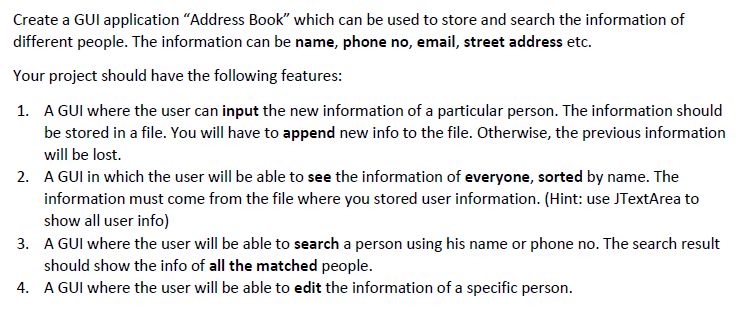 Solved Create a GUI application “Address Book” which can be | Chegg.com