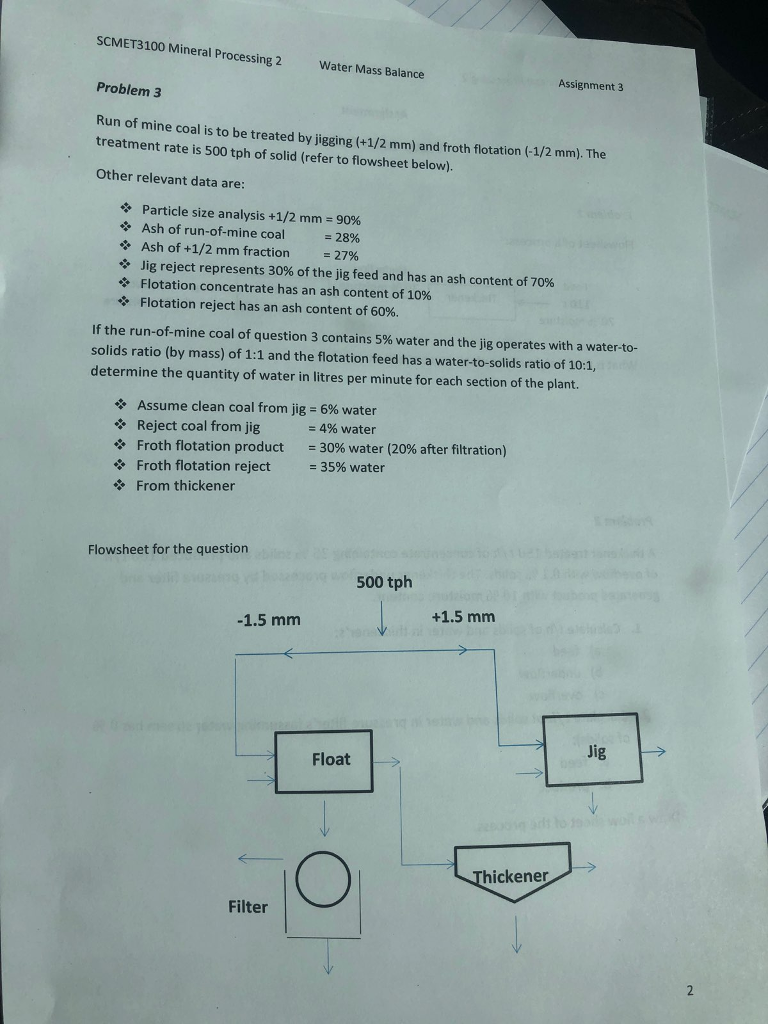 Solved SCMET3100 Mineral Processing 2 Water Mass Balance | Chegg.com