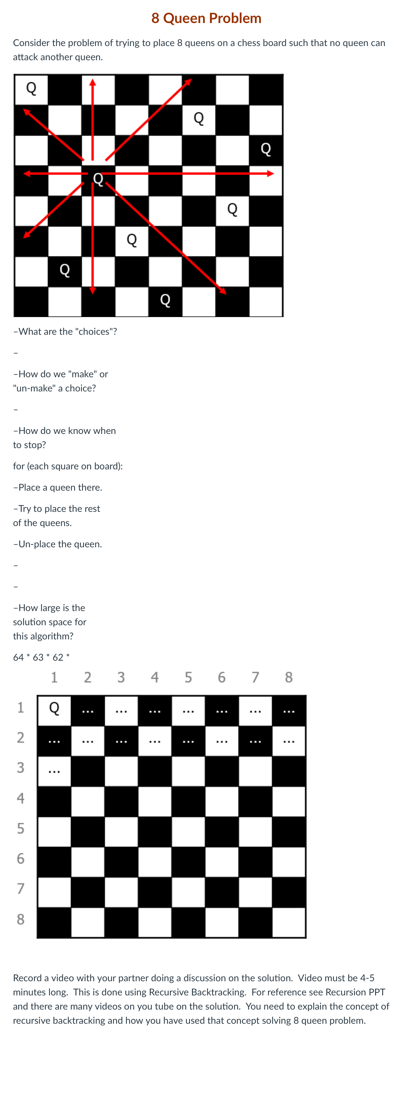 Solved 8 ﻿Queen ProblemConsider the problem of trying to | Chegg.com