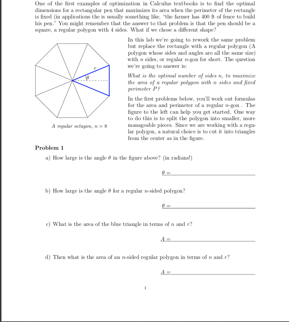 Solved One of the first examples of optimization in Calculus | Chegg.com