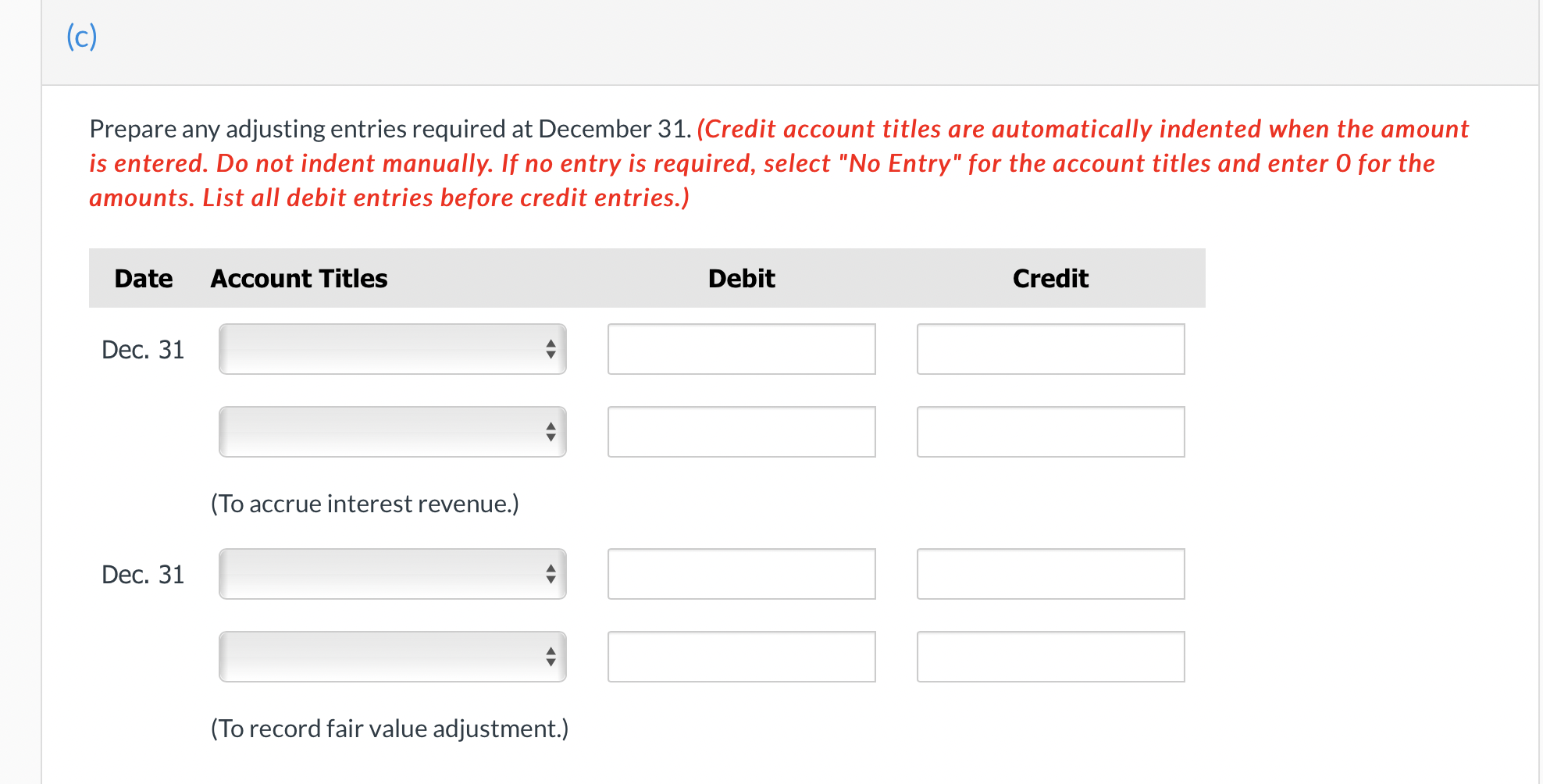 Solved Prepare any adjusting entries required at December | Chegg.com