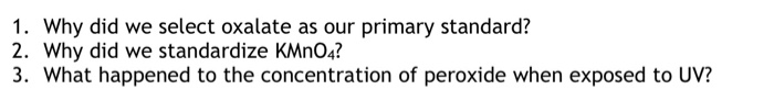Solved Titration of KMnO4 into H2O2 by standardize KMnO4 | Chegg.com