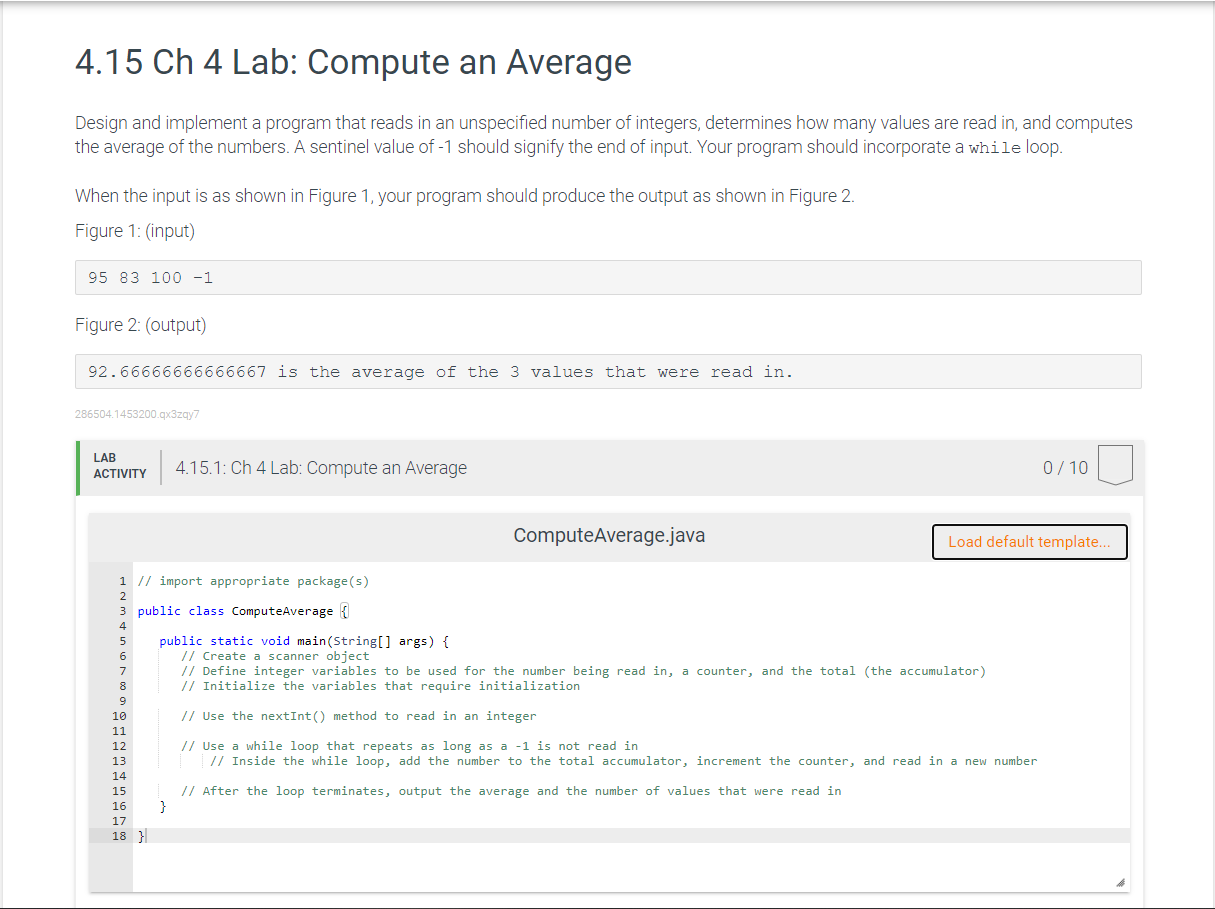 Solved 4.15 Ch 4 Lab: Compute an Average Design and | Chegg.com