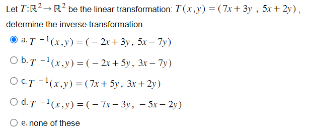 Solved Let T:R2→R2 be the linear transformation: | Chegg.com