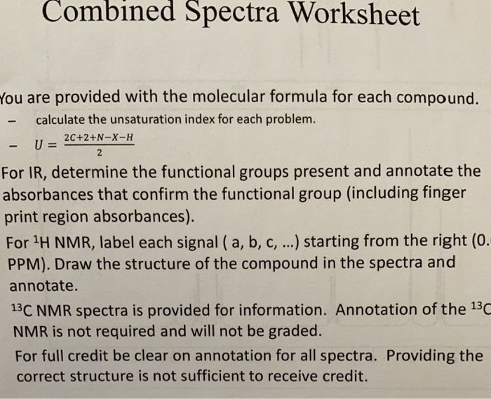 Solved Combined Spectra Worksheet ou are provided with the | Chegg.com