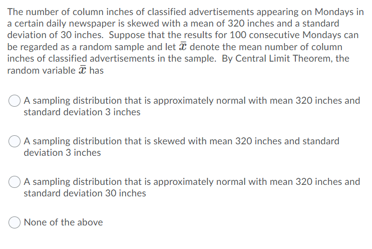 Solved The number of column inches of classified | Chegg.com