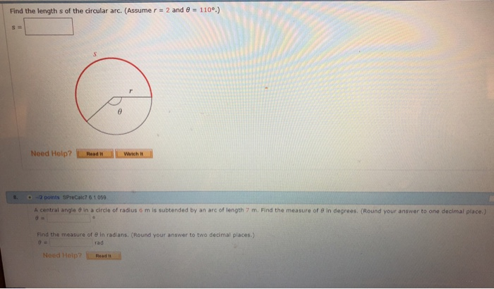 Solved Find the length s of the circular arc. (Assume ra 2 | Chegg.com