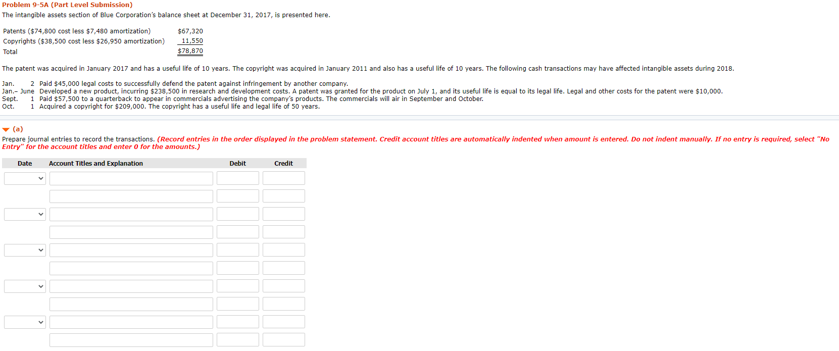 Solved Problem 9-5A (Part Level Submission) The intangible | Chegg.com
