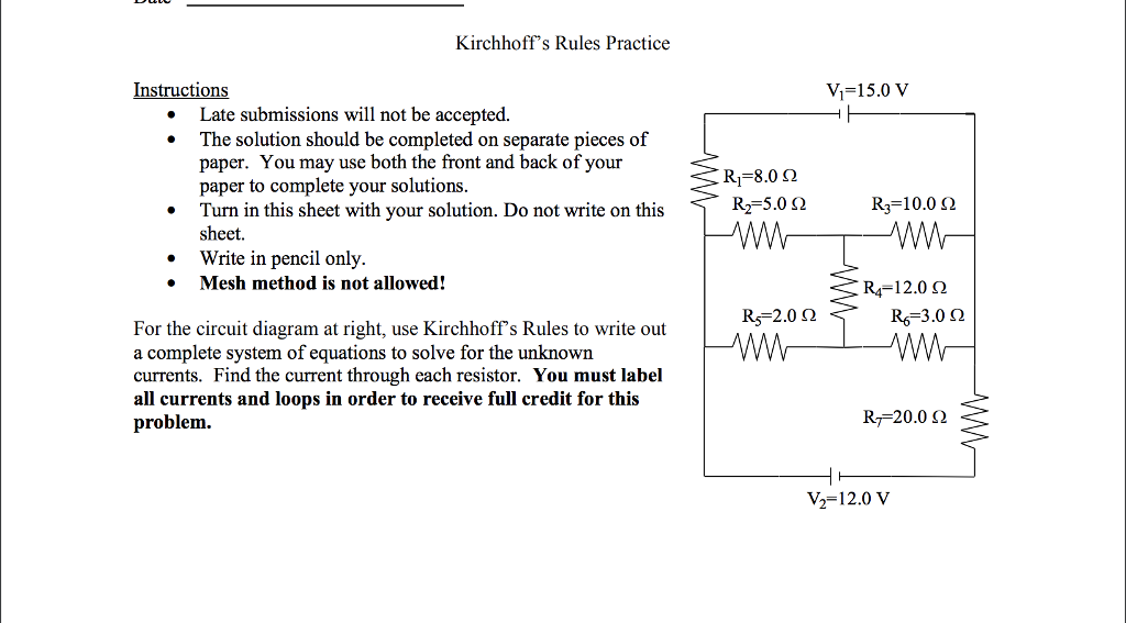 Solved Kirchhoff's Rules Practice Instructions Vi-15.0 V | Chegg.com