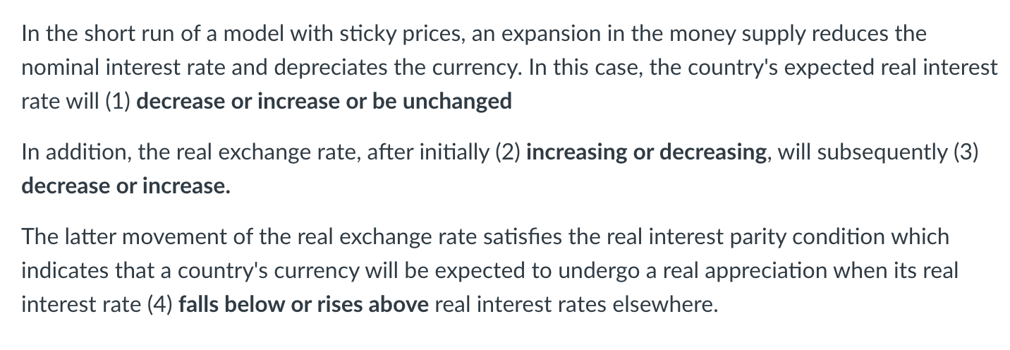 Solved In the short run of a model with sticky prices, an | Chegg.com