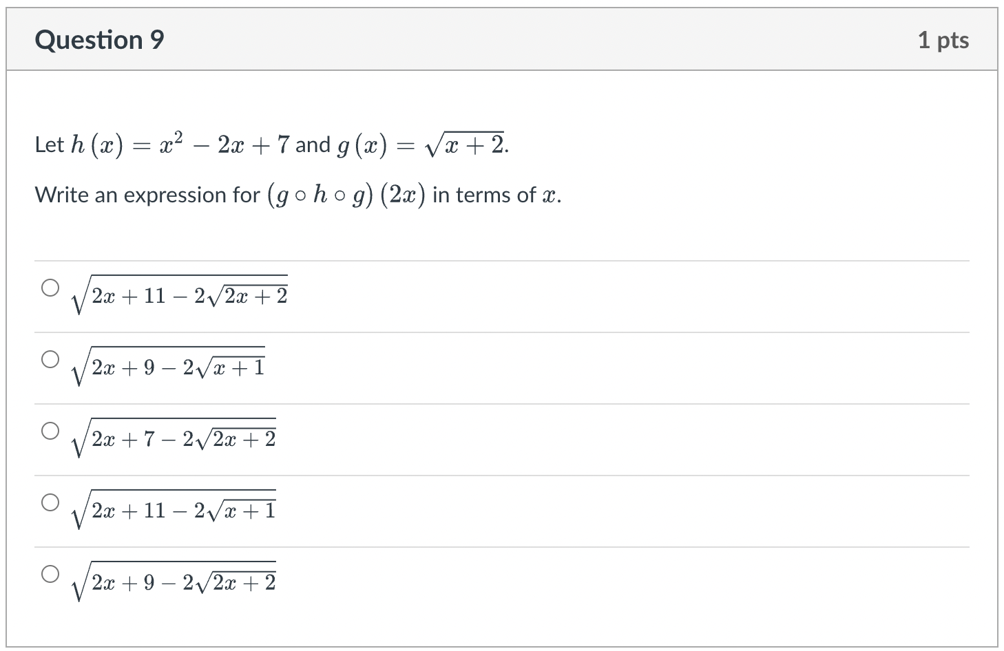 Solved Let h(x)=x2−2x+7 and g(x)=x+2. Write an expression | Chegg.com