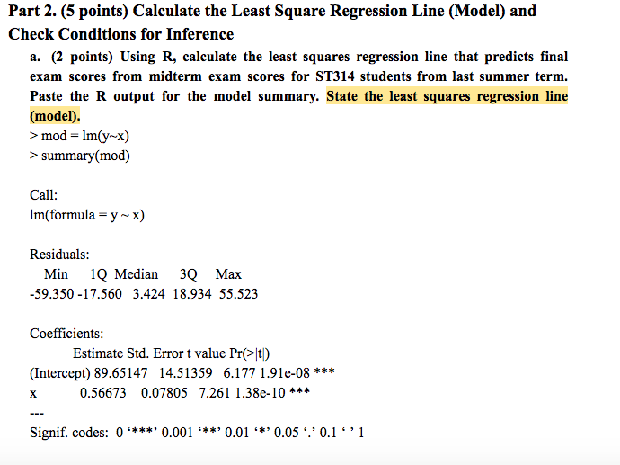Part 2. (5 points) Calculate the Least Square | Chegg.com