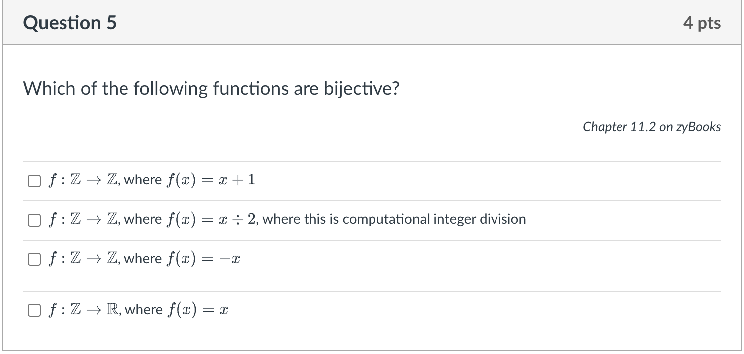 Solved Which of the following functions are bijective? | Chegg.com
