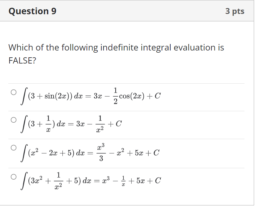 Solved Which of the following indefinite integral evaluation | Chegg.com