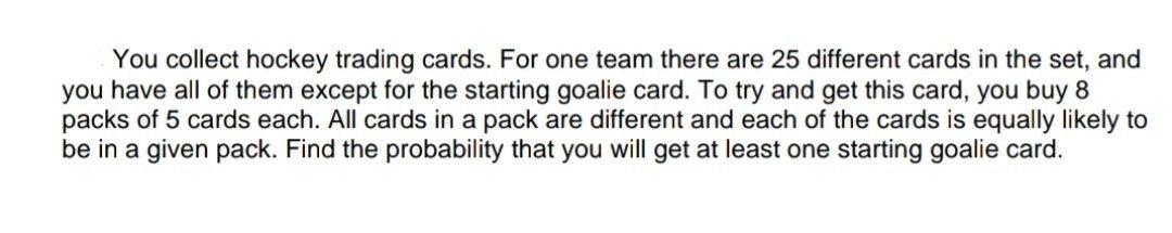 Solved You collect hockey trading cards. For one team there | Chegg.com
