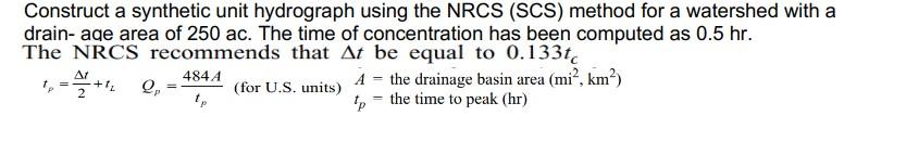 Solved Construct a synthetic unit hydrograph using the NRCS | Chegg.com
